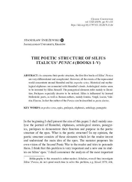 (PDF) The Poetic Structure of Silius Italicus' Punica (Books I-V)