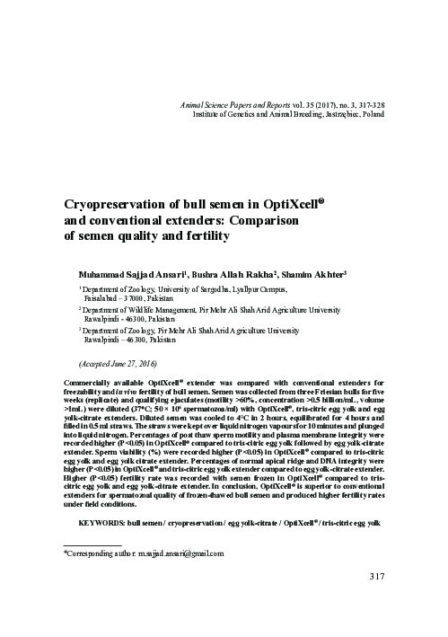 (PDF) Cryopreservation of bull semen in OptiXcell and conventional ...