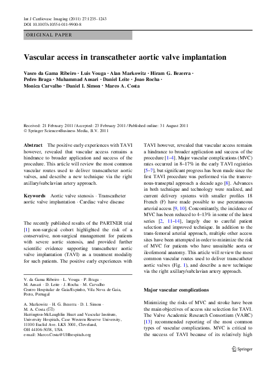 (PDF) Vascular access in transcatheter aortic valve implantation