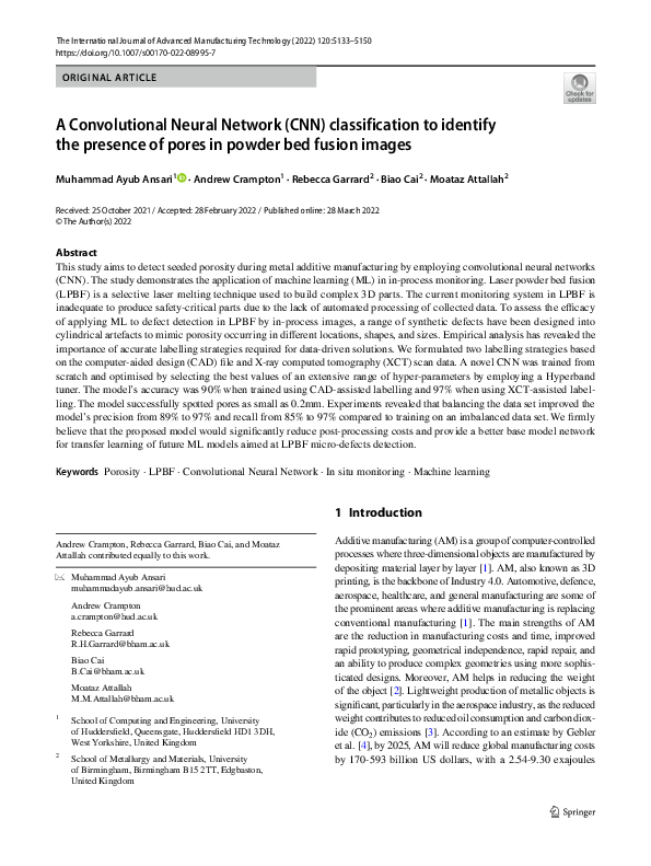 Pdf A Convolutional Neural Network Cnn Classification To Identify The Presence Of Pores In