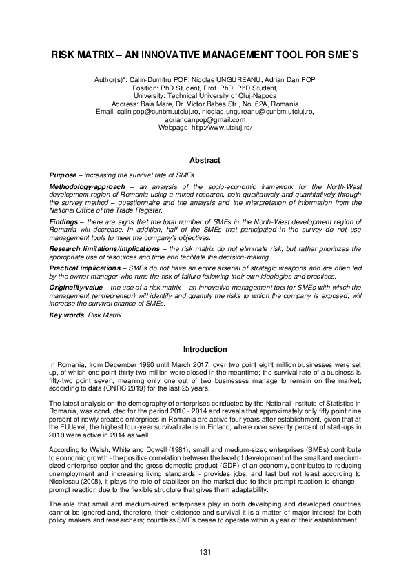 (PDF) Risk Matrix – an Innovative Management Tool for Sme`s