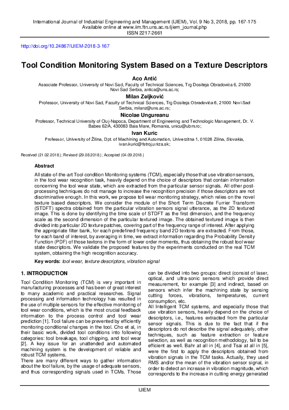 (PDF) Tool Condition Monitoring System Based on a Texture Descriptors