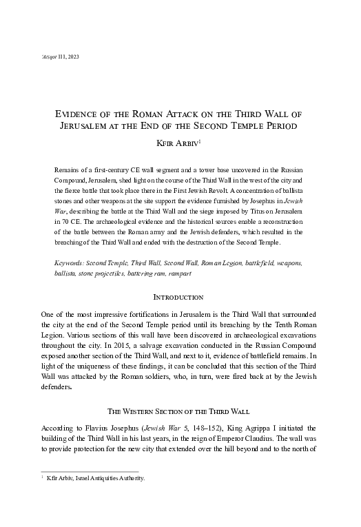 (PDF) Evidence of the Roman Attack on the Third Wall of Jerusalem at ...
