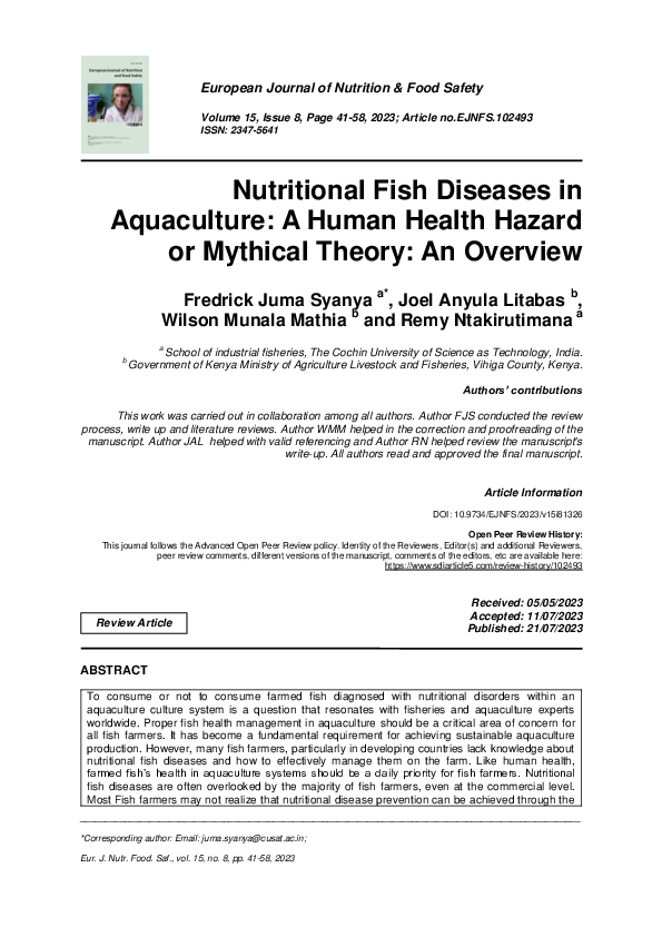 (PDF) Nutritional Fish Diseases in Aquaculture: A Human Health Hazard ...