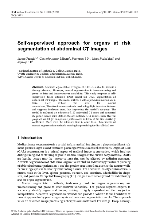 (PDF) Self-supervised approach for organs at risk segmentation of abdominal CT images
