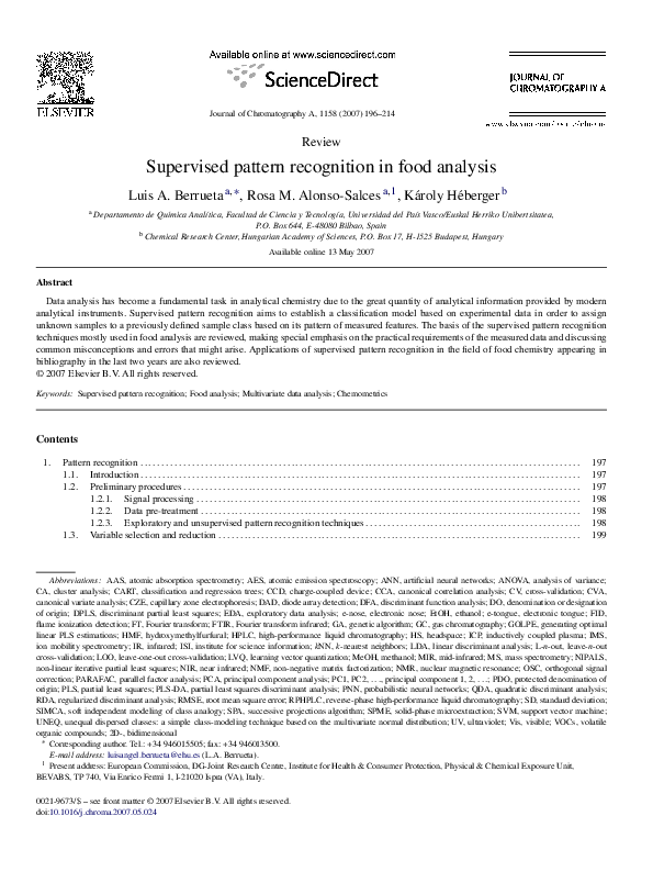 (PDF) Supervised pattern recognition in food analysis