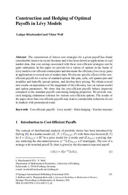 (PDF) Construction and Hedging of Optimal Payoffs in Lévy Models