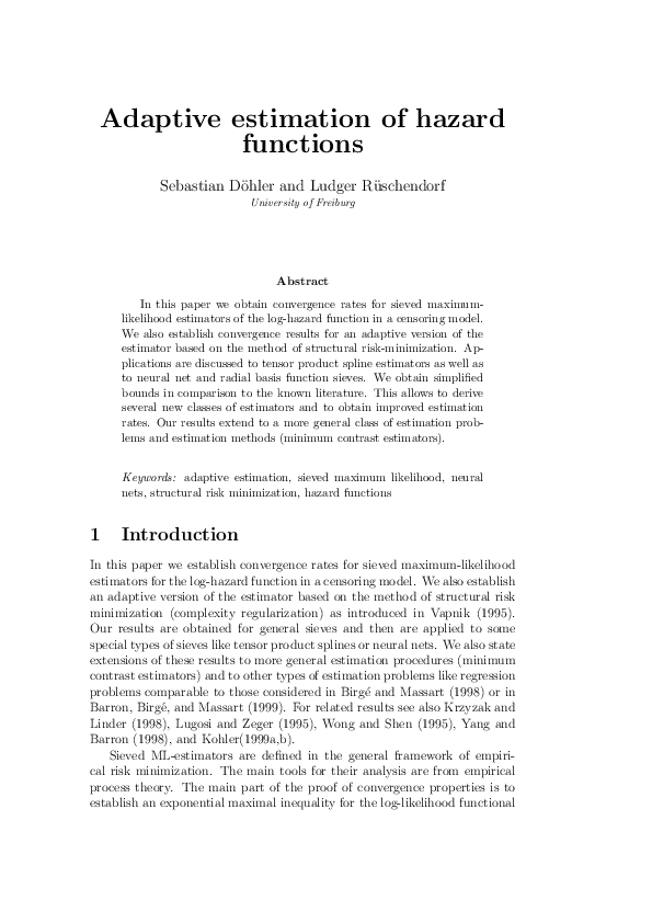 (PDF) Adaptive estimation of hazard functions