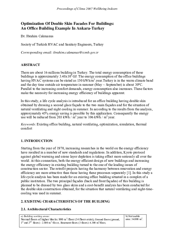 (PDF) Optimization of double skin facades for buildings: An office building example in Ankara-Turkey
