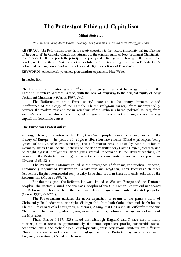 (PDF) The Protestant Ethic and Capitalism
