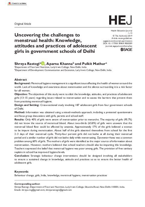 (PDF) Uncovering the challenges to menstrual health: Knowledge ...
