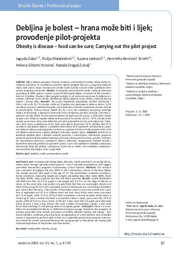 (PDF) Obesity is disease – food can be cure; Carrying out the pilot project