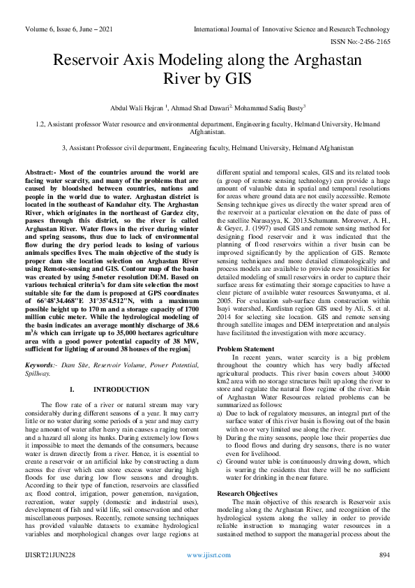 (PDF) Reservoir Axis Modeling along the Arghastan River by GIS