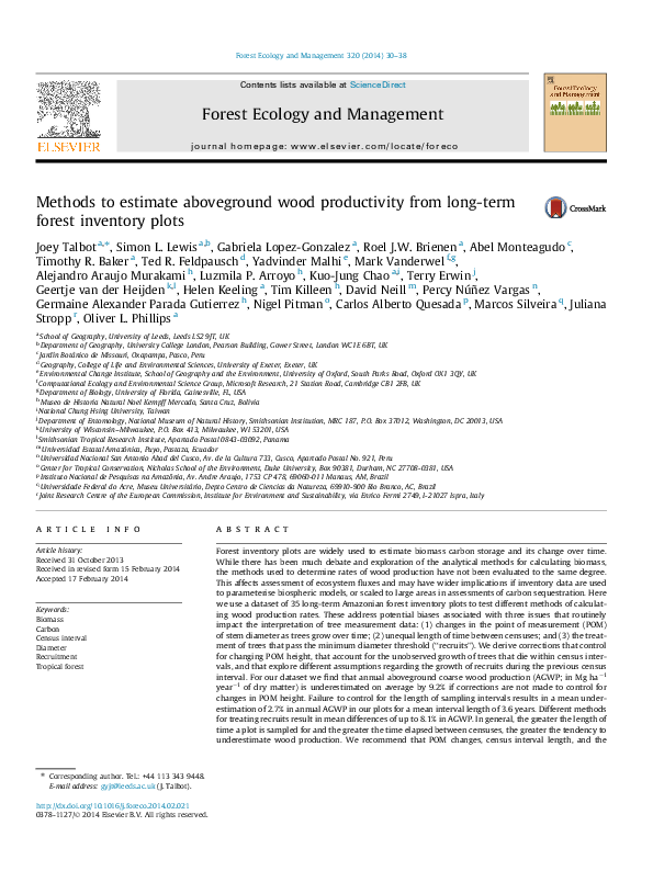 (PDF) Methods to estimate aboveground wood productivity from long-term ...