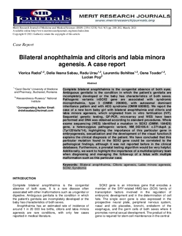 (PDF) Bilateral anophthalmia and clitoris and labia minora agenesis. A case report