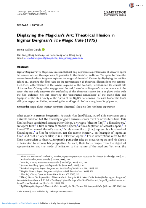 (PDF) Displaying the Magician's Art: Theatrical Illusion in Ingmar ...