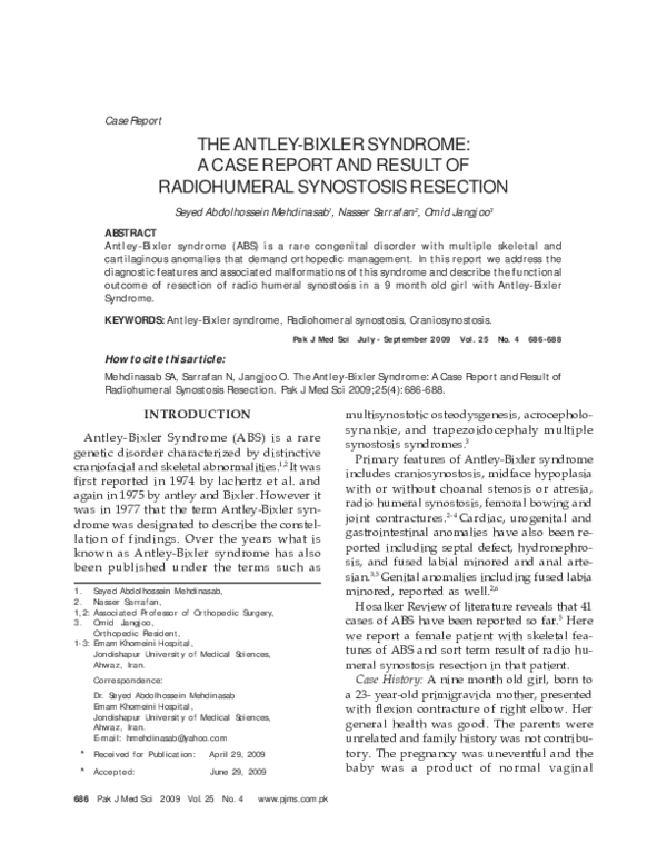 (PDF) The Antley-Bixler Syndrome: A Case Report and Result of ...