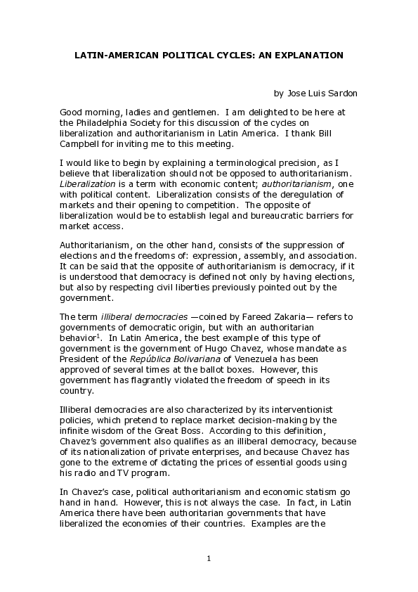 (PDF) Latin-American Political Cycles: An Explanation