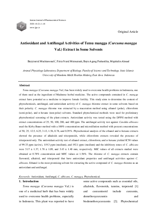 (PDF) Quality Antioxidant and Antifungal Activities of Temumangga ...