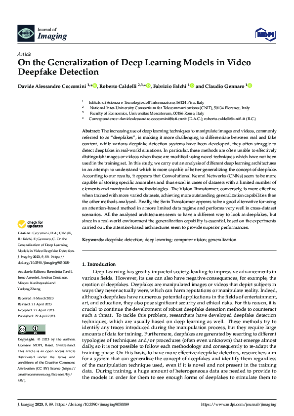(PDF) On the Generalization of Deep Learning Models in Video Deepfake Detection