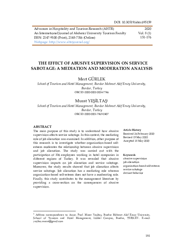 (PDF) The Effect of Abusive Supervision on Service Sabotage: A ...