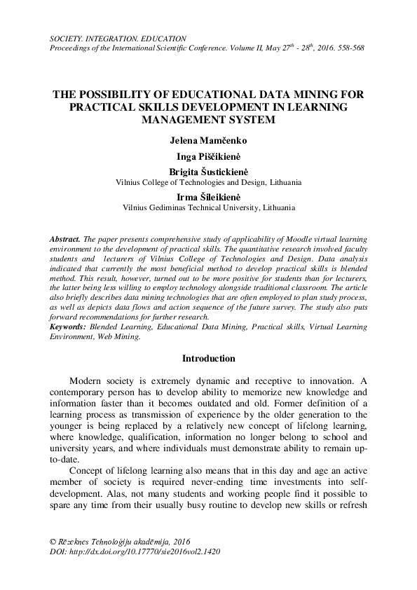 (PDF) The Possibility of Educational Data Mining for Practical Skills Development in Learning ...