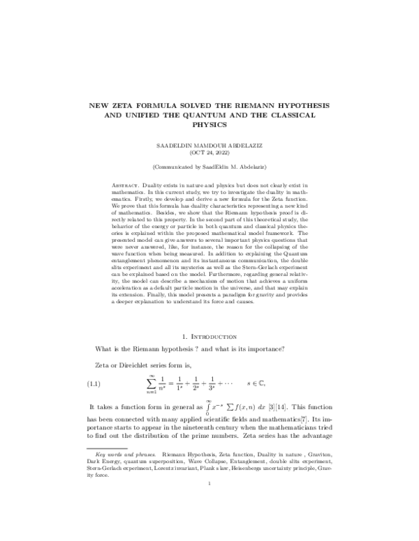 (PDF) New Zeta Formula solved the Riemann hypothesis and unified the Quantum and the Classical ...