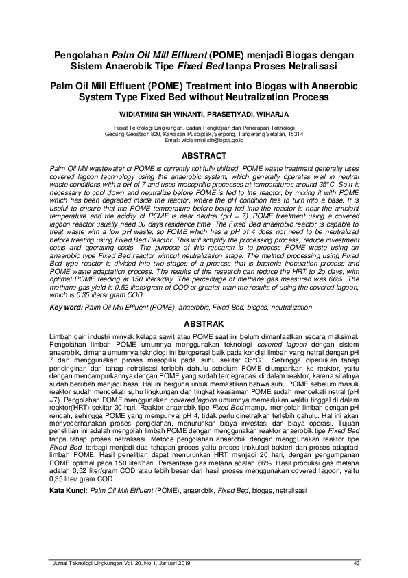 (PDF) Pengolahan Palm Oil Mill Effluent (POME) menjadi Biogas dengan Sistem Anaerobik Tipe Fixed ...