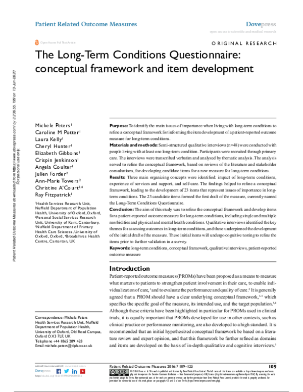 (PDF) The Long-Term Conditions Questionnaire: conceptual framework and ...