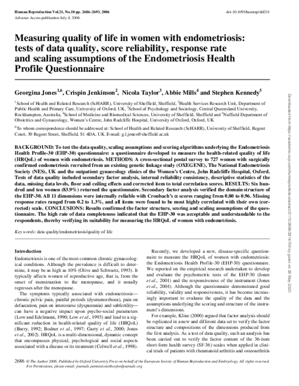 (PDF) Measuring quality of life in women with endometriosis: tests of ...