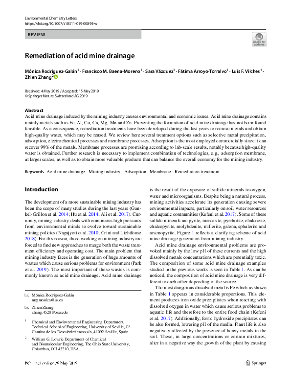 (PDF) Remediation of acid mine drainage