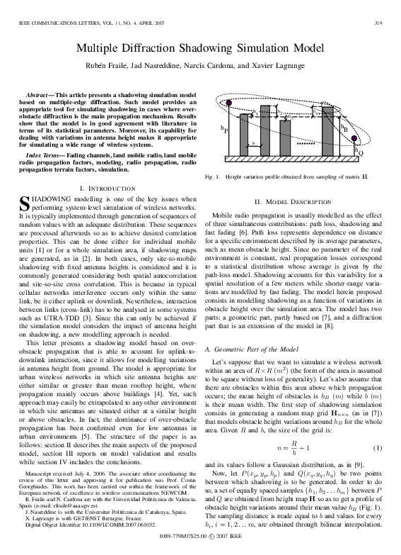(PDF) Multiple diffraction shadowing simulation model