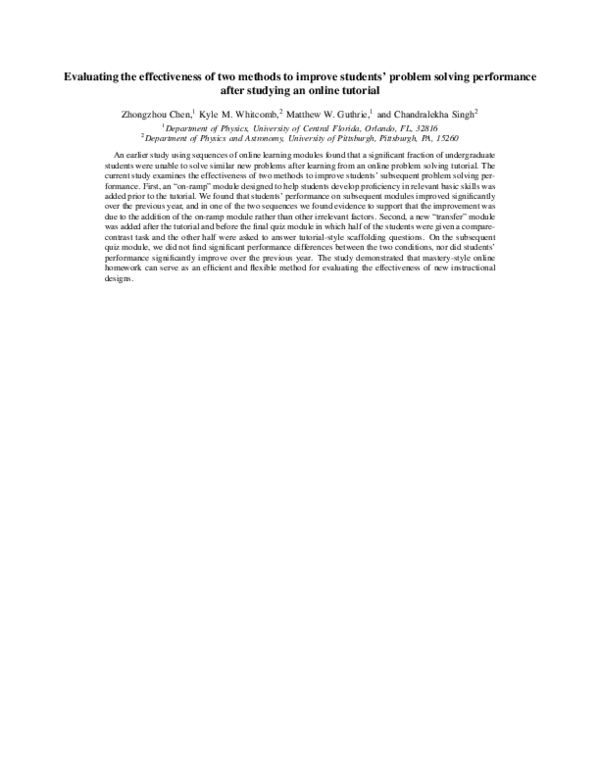 (PDF) Evaluating the effectiveness of two methods to improve students' problem solving ...