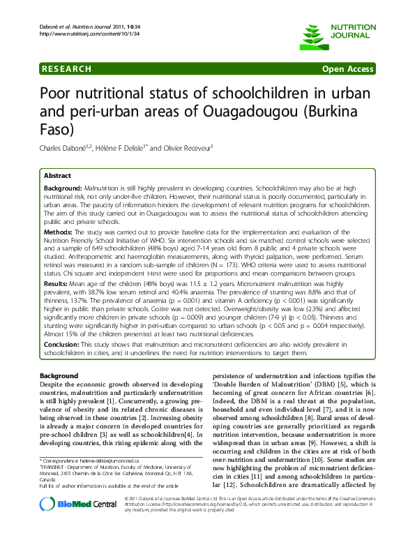 (PDF) Poor nutritional status of schoolchildren in urban and peri-urban ...