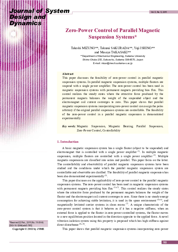 (PDF) Zero-Power Control of Parallel Magnetic Suspension Systems | Takeshi Mizuno - Academia.edu