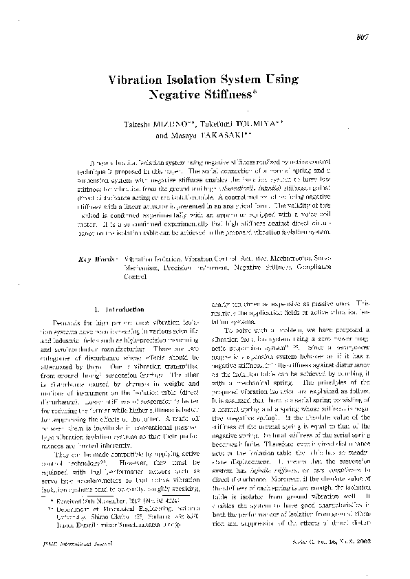 (PDF) Vibration Isolation System Using Negative Stiffness | Takeshi ...