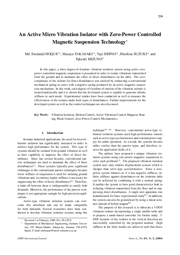 (PDF) An Active Micro Vibration Isolator with Zero-Power Controlled ...