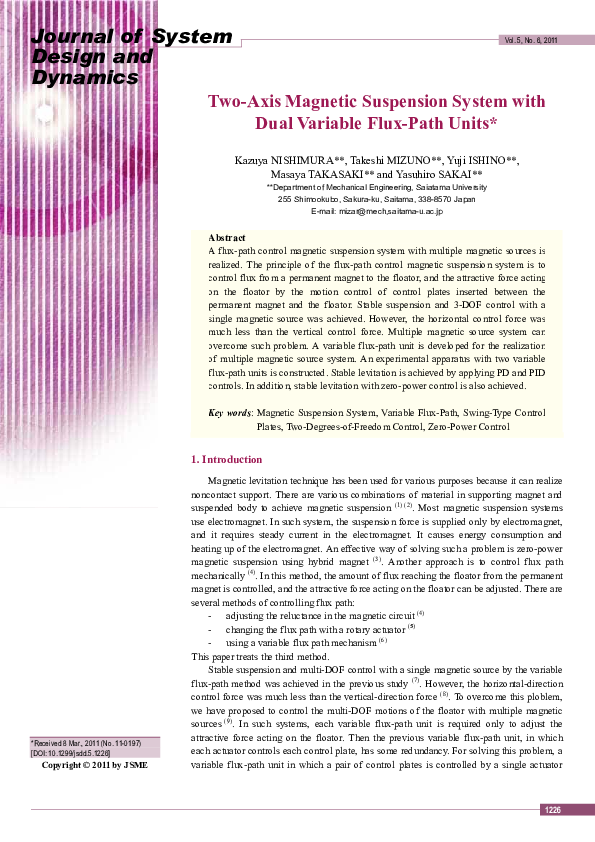 (PDF) Two-Axis Magnetic Suspension System with Dual Variable Flux-Path Units