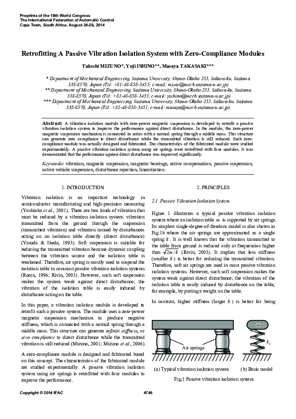 Pdf Retrofitting A Passive Vibration Isolation System With Zero Compliance Modules