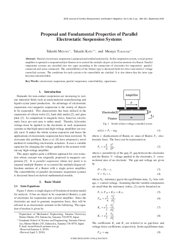 (PDF) Proposal and Fundamental Properties of Parallel Electrostatic Suspension Systems