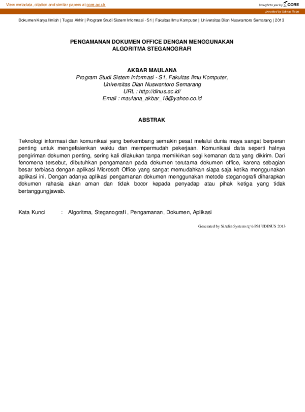 Pengamanan Dokumen Office Dengan Menggunakan Algoritma Steganografi