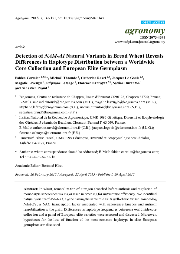 (PDF) Article Detection of NAM-A1 Natural Variants in Bread Wheat ...