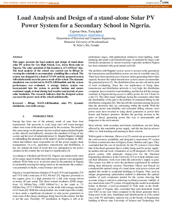 (PDF) Load Analysis and Design of a stand-alone Solar PV Power System ...