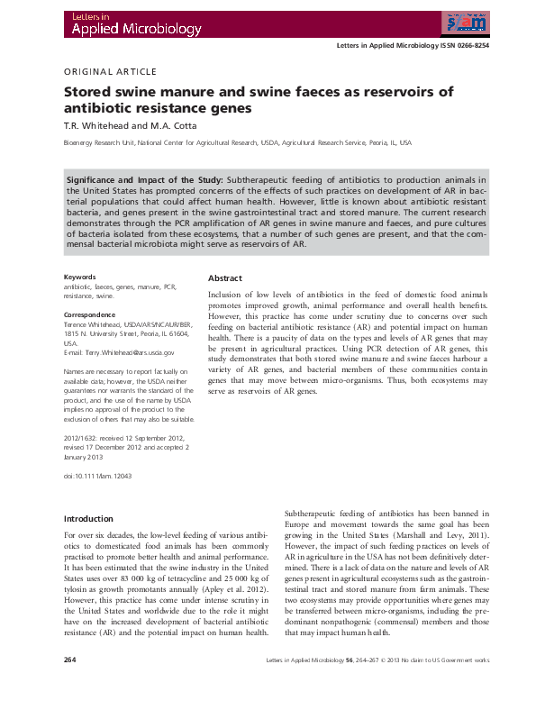 (PDF) Stored swine manure and swine faeces as reservoirs of antibiotic ...