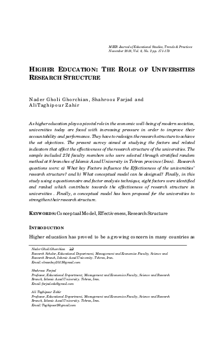 (PDF) Higher Education: The Role of Universities Research Structure