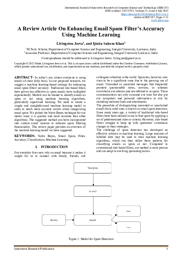 (PDF) A Review Article On Enhancing Email Spam Filter's Accuracy Using ...