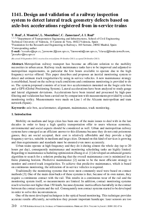 Pdf Design And Validation Of A Railway Inspection System To Detect Lateral Track Geometry