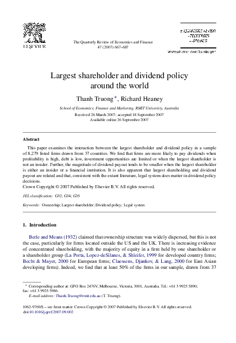 (PDF) Largest shareholder and dividend policy around the world