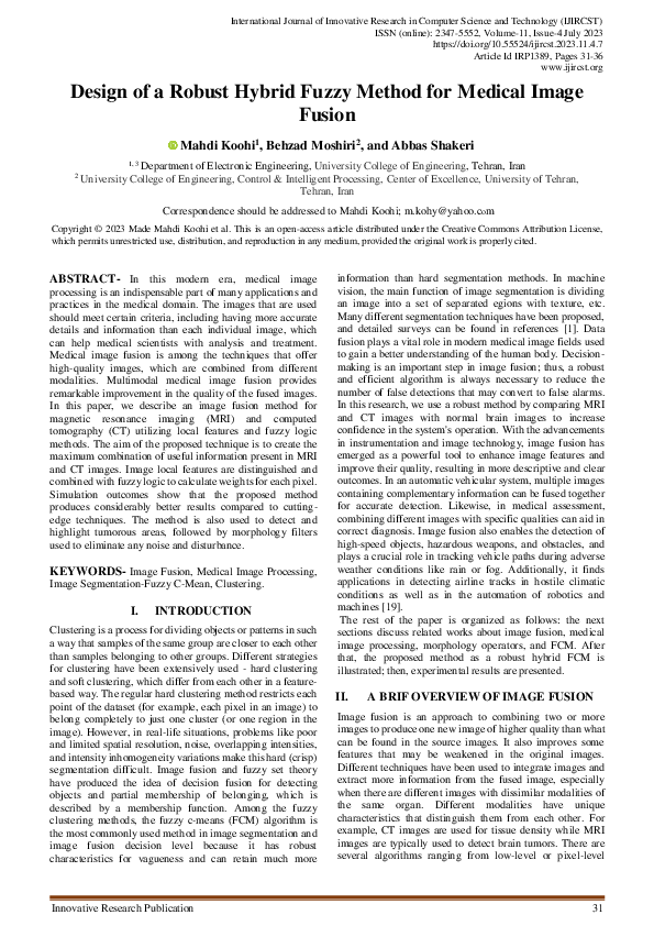 (PDF) Design of a Robust Hybrid Fuzzy Method for Medical Image Fusion (PDF) Design of a Robust Hybrid Fuzzy Method for Medical Image Fusion