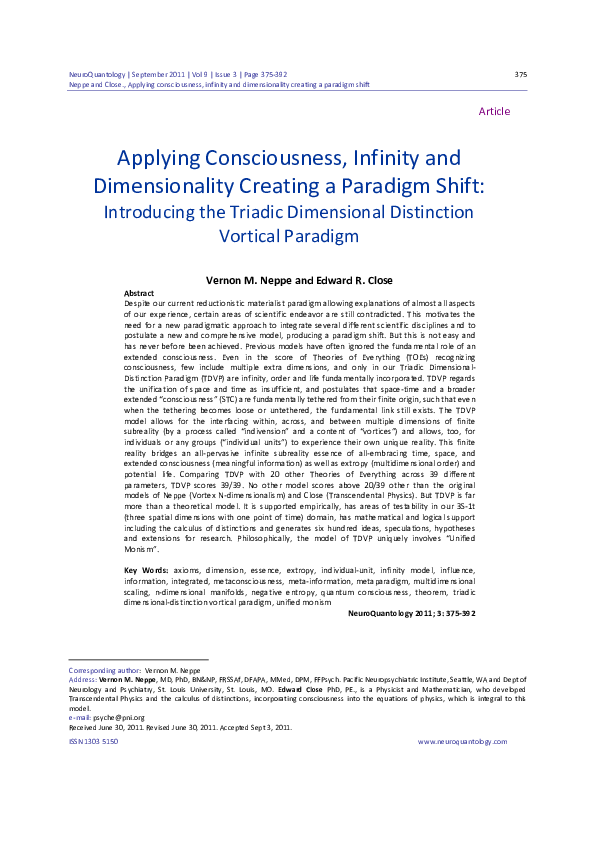 (PDF) Applying Consciousness, Infinity and Dimensionality Creating a ...